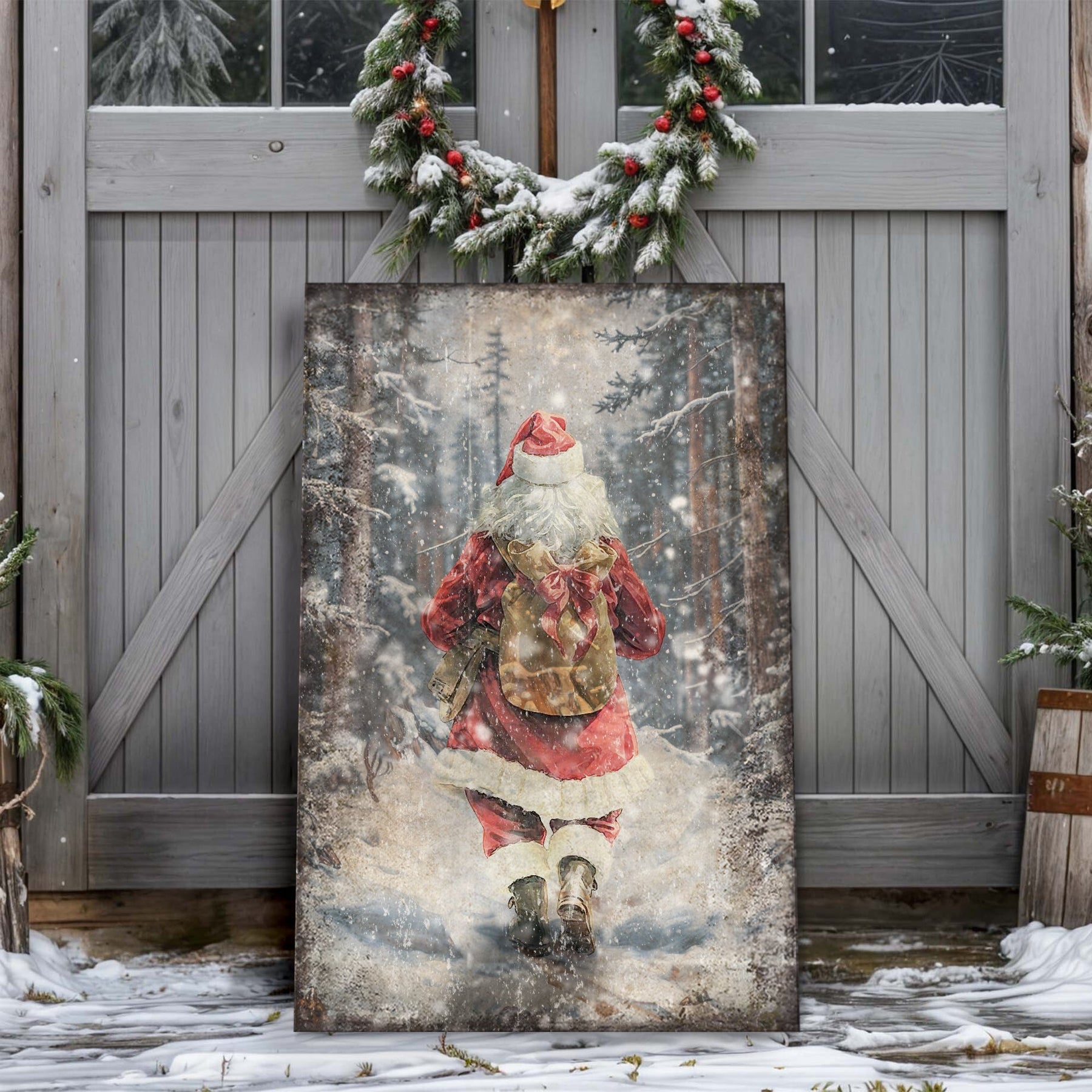 Vintage Santa Claus in Winter Forest Christmas Wall Art II – Quirks!